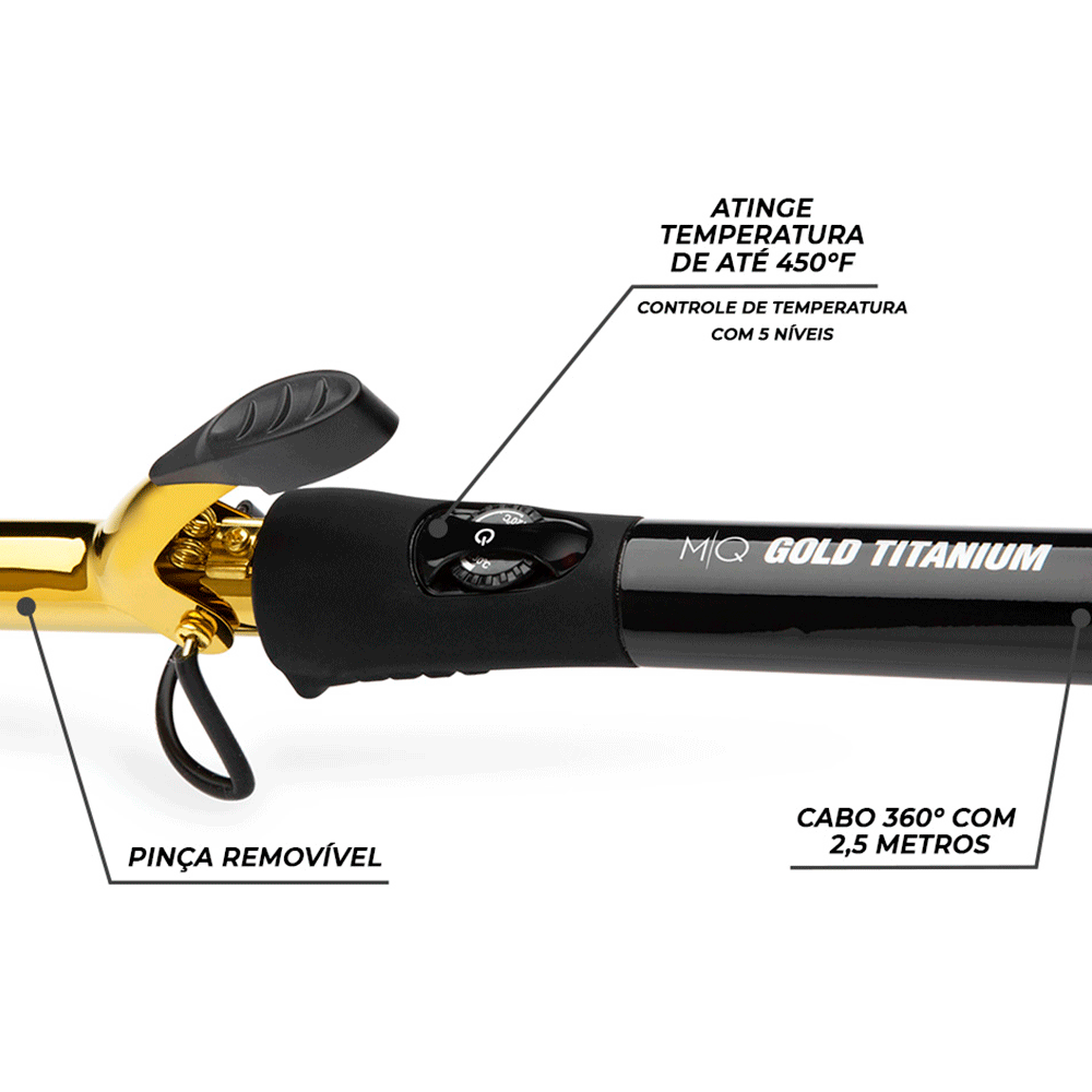 Modelador MQ Gold Titanium 25MM, Black/Gold Bivolt - Únika Hair Cosméticos