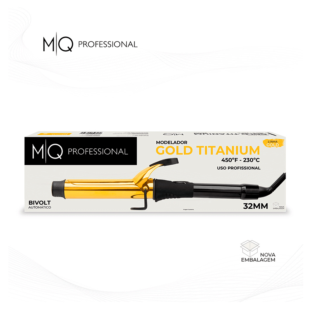 Modelador MQ Gold Titanium 32MM, Black/Gold Bivolt - Únika Hair Cosméticos